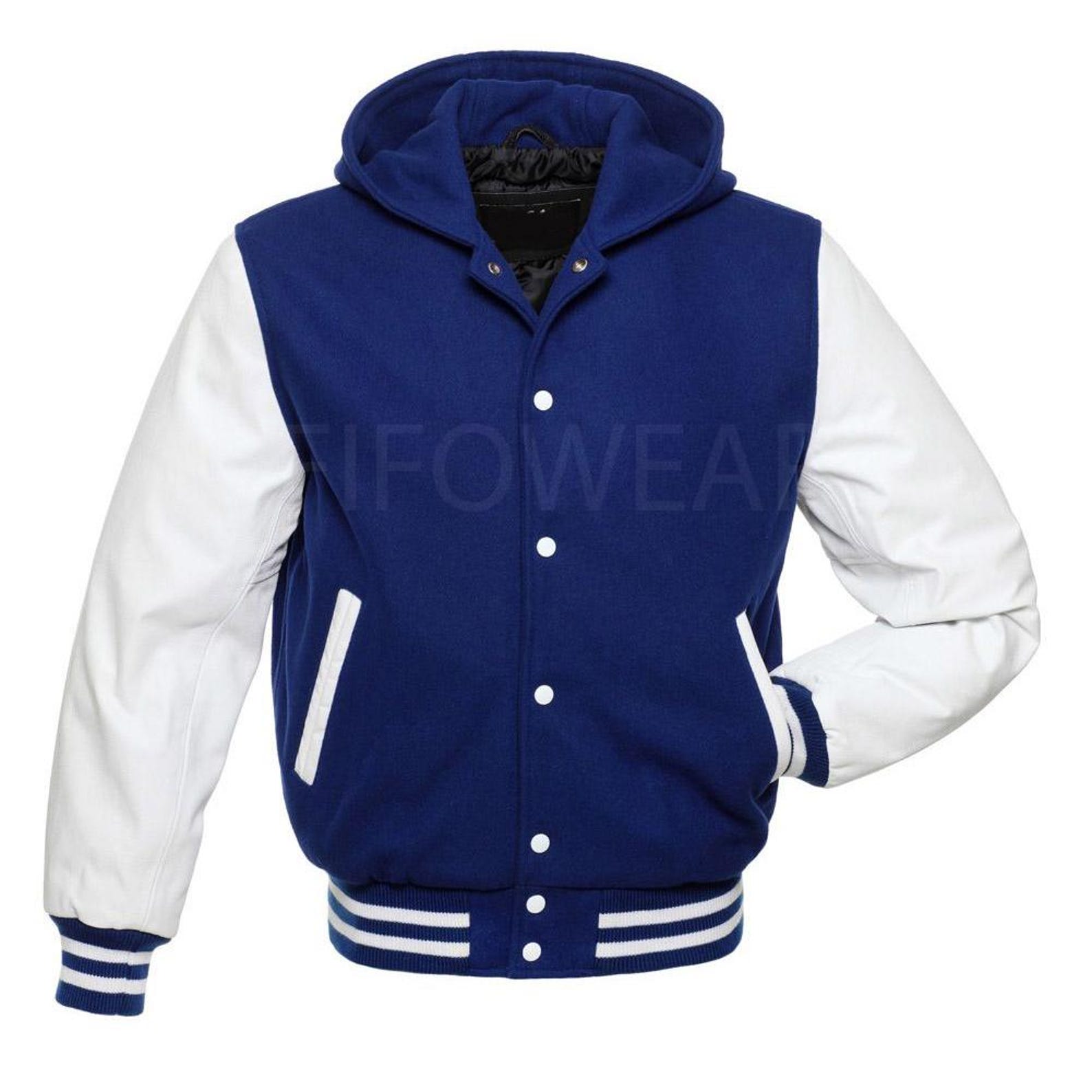 Royal Blue / White Leather High School Style Unisex Varsity Jacket With ...