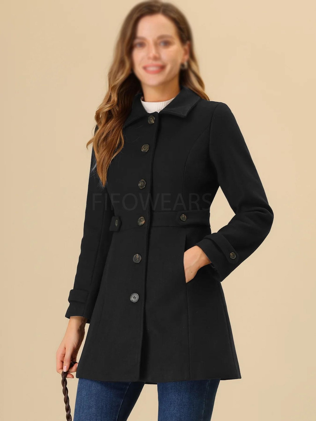 Solid Winter Single Breasted Long Warm Pocketed Pea Coat - Etsy