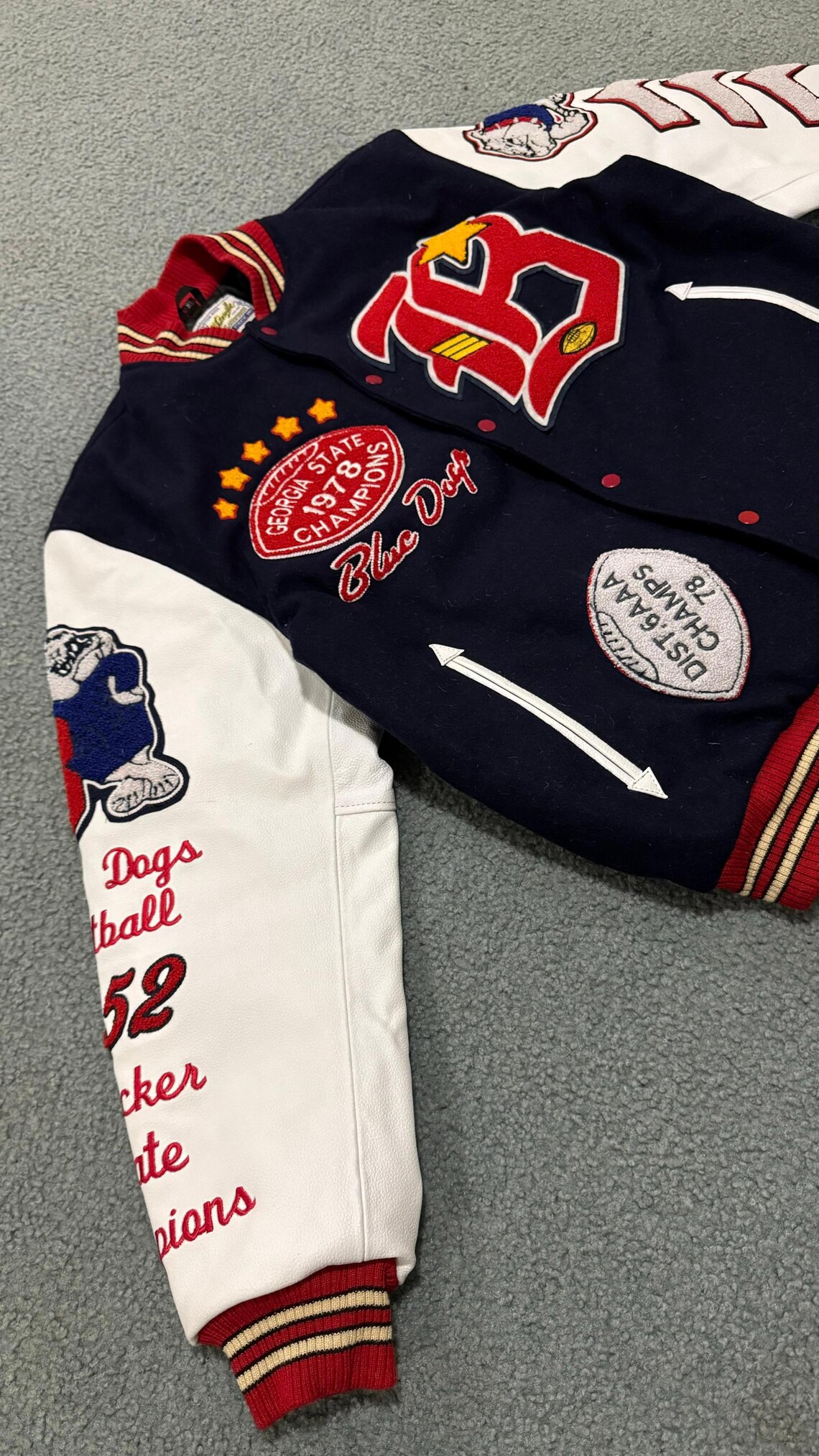 Navy Varsity Letterman Jacket With Chenille Patches and Leather Sleeves ...