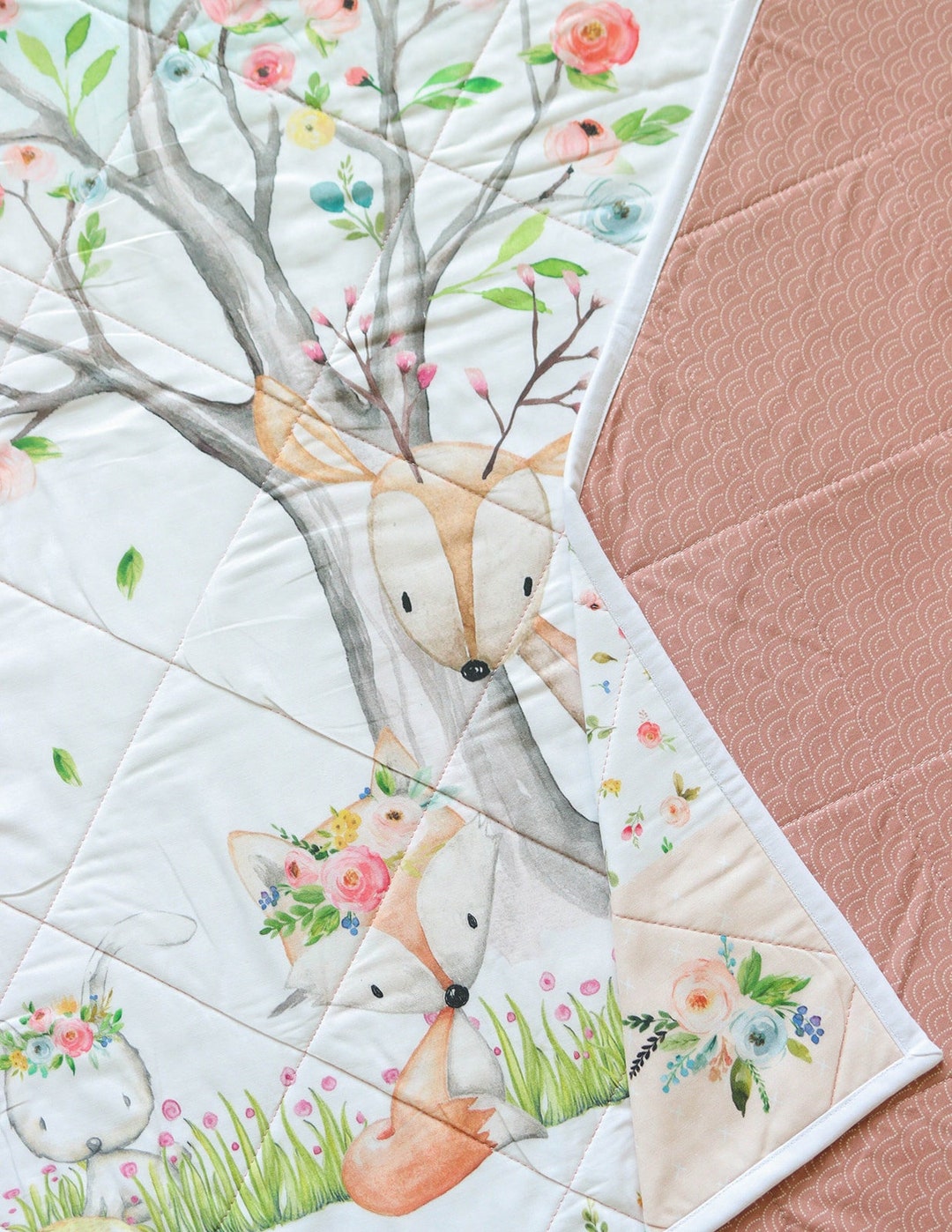 Handmade WOODLAND Baby Girl Quilt, Animals Personalized Quilts ...