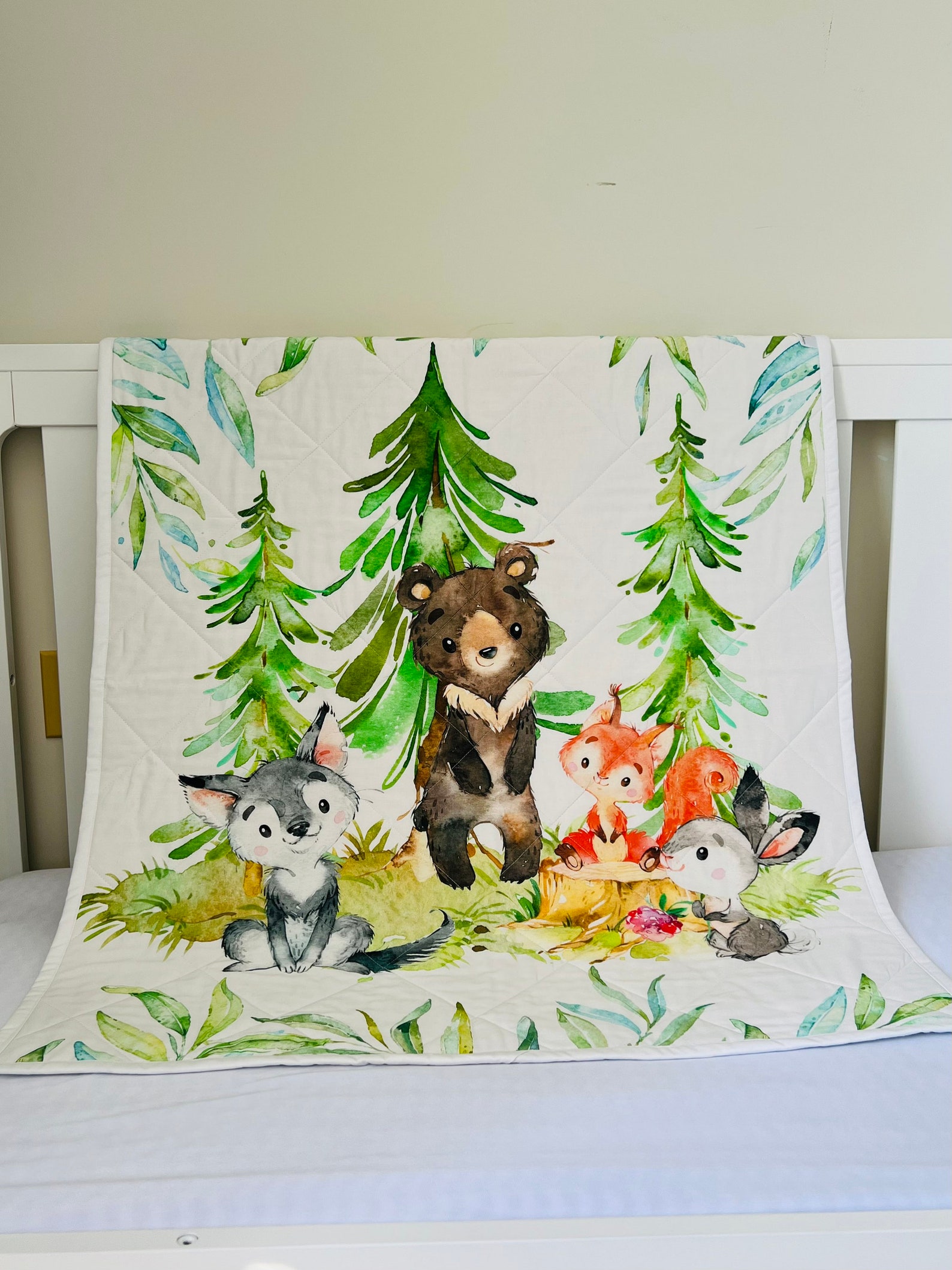 Woodland Baby Quilt With Baby Name Forest Animal Twin Quilts - Etsy