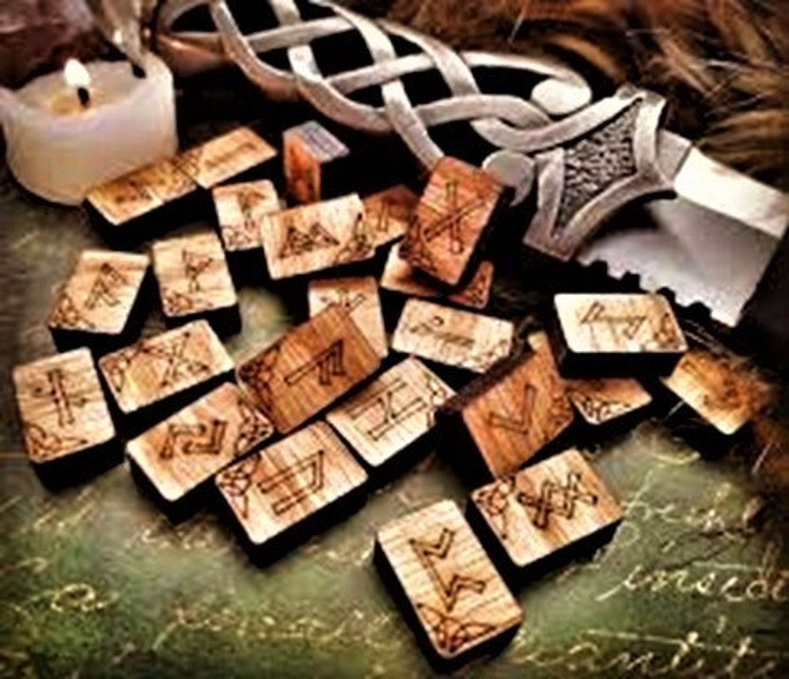 24pc. Wood Burned Rune Set Oak Wood Rune Kit Druid Pagan - Etsy