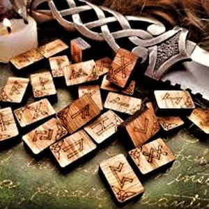 24pc. Wood Burned Rune Set Oak Wood Rune Kit Druid Pagan - Etsy