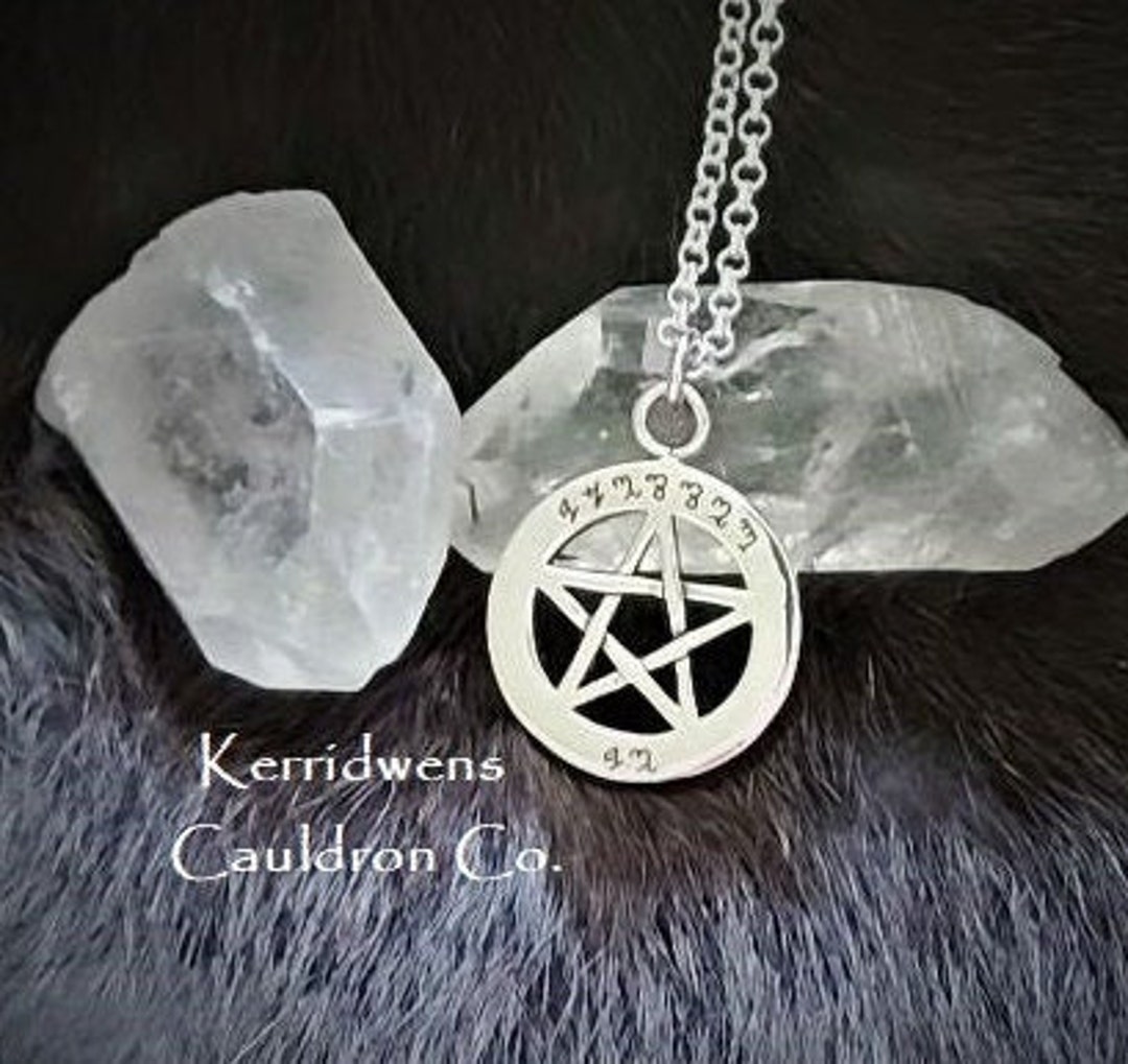 925 Sterling Theban Pentagram 'blessed Be' Pendant, Witches Alphabet ...