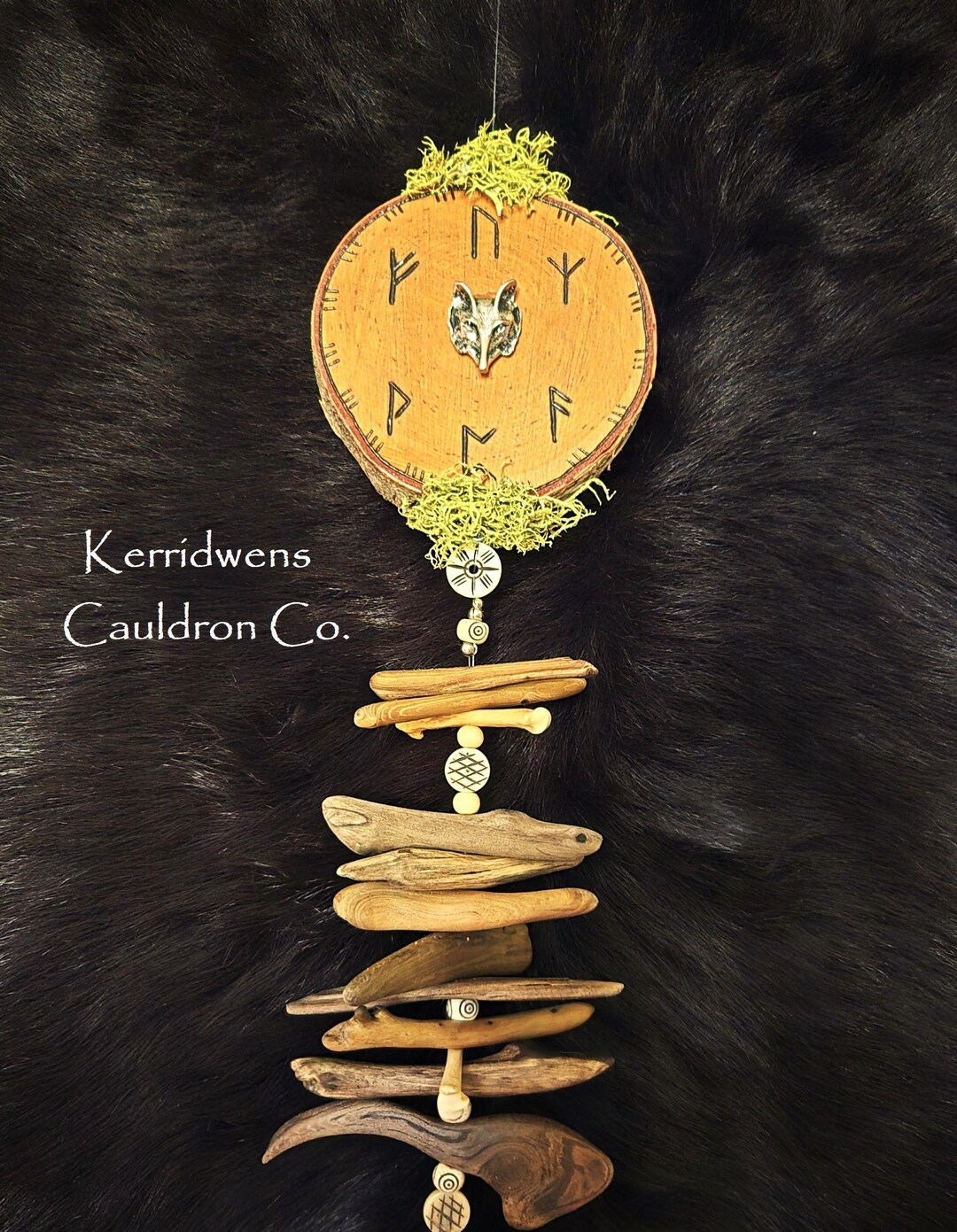 Fenrir Wolf Valhalla Ladder, Viking, Runes, Wind Chime, Driftwood ...