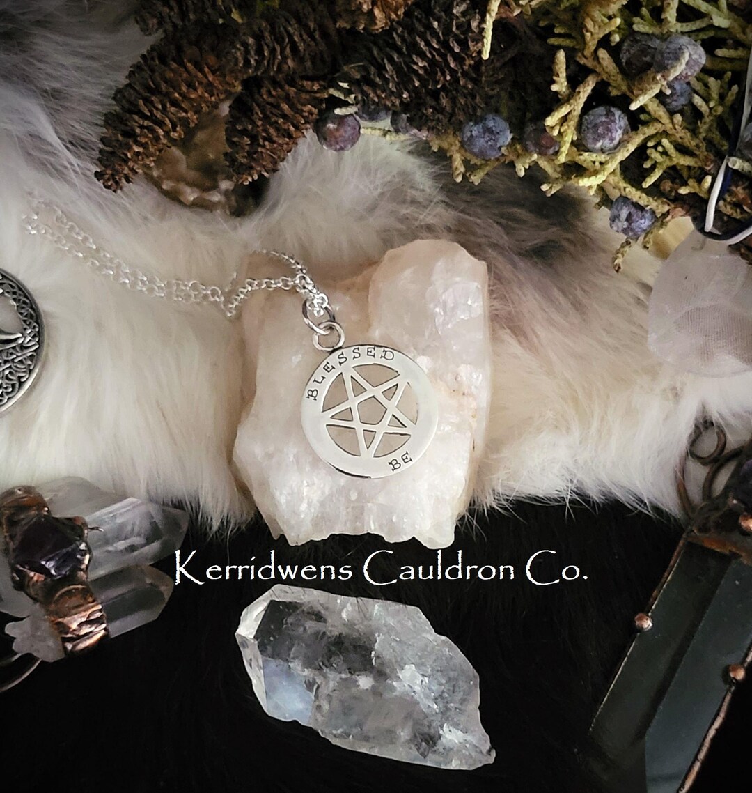 925 Sterling Theban Pentagram 'blessed Be' Pendant, Witches Alphabet ...