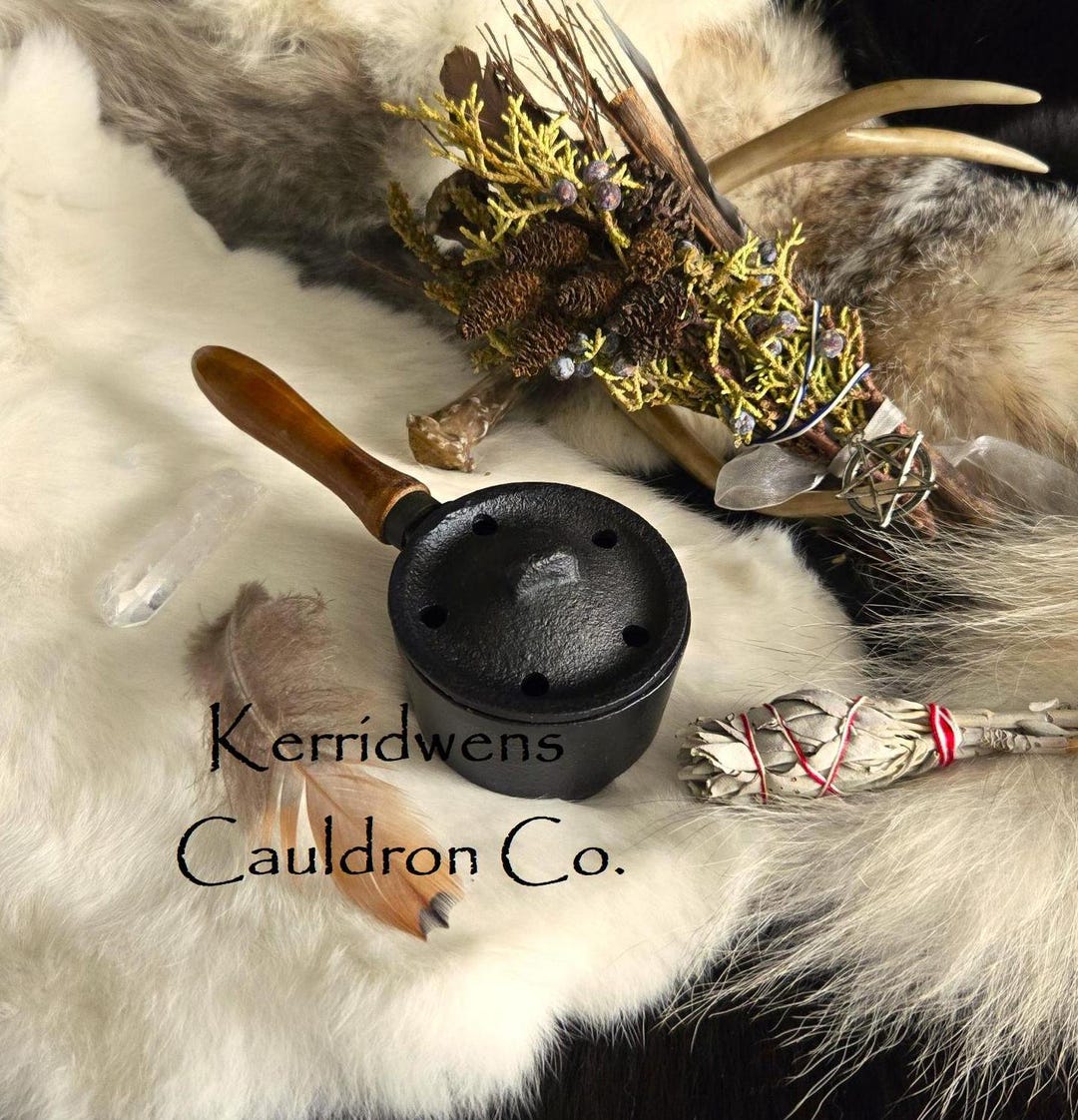 Cast Iron Censer Incense Burner, Lidded Incense Burner, Wood Handle ...