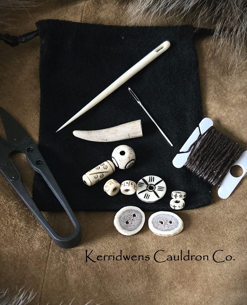 Nalbinding Needle Kit, Needlecraft Sewing Kit, Mule Deer Bone Beads ...