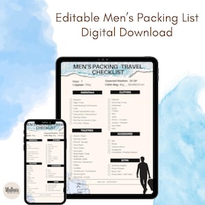 Editable Men’s Travel Packing Checklist | Printable Vacation Packing ...