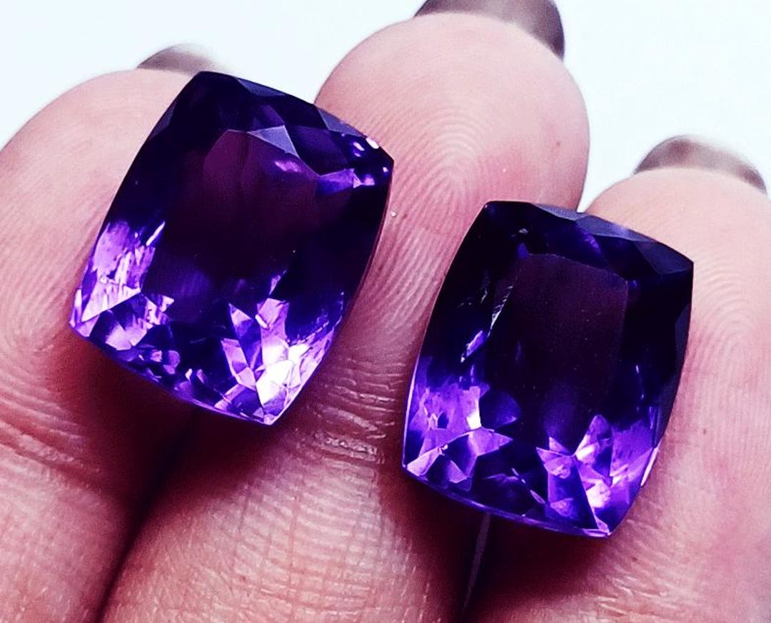 Loose Gemstones 10 to 12 Ct Natural Violet Amethyst Cushion Shape Pair ...