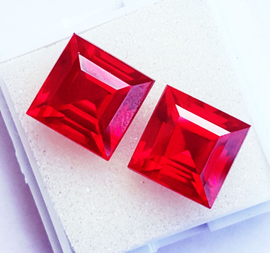 Loose Gemstone 8 to 10 Ct Pair Natural Ruby Square Shape Pair | Etsy