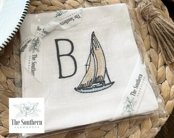 Monogram Sailboat Embroidered Cocktail Napkins - Etsy