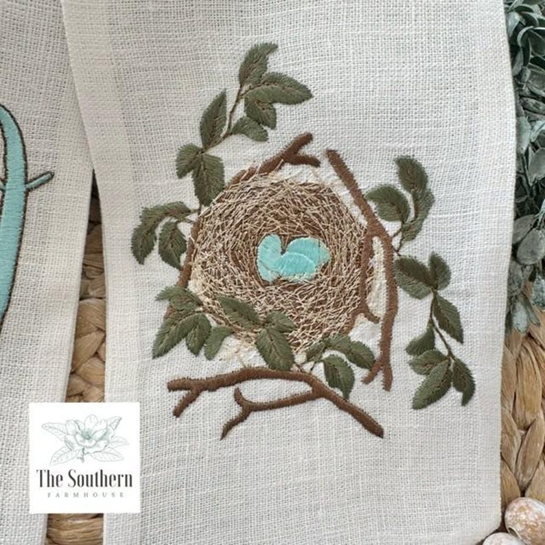Linen Wreath Sash, Embroidered Robin Nest Monogram, Spring Decor - Etsy