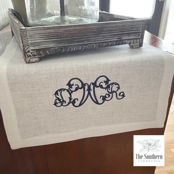100% Linen Monogrammed Table Runner Antique Couture Monogram - Etsy