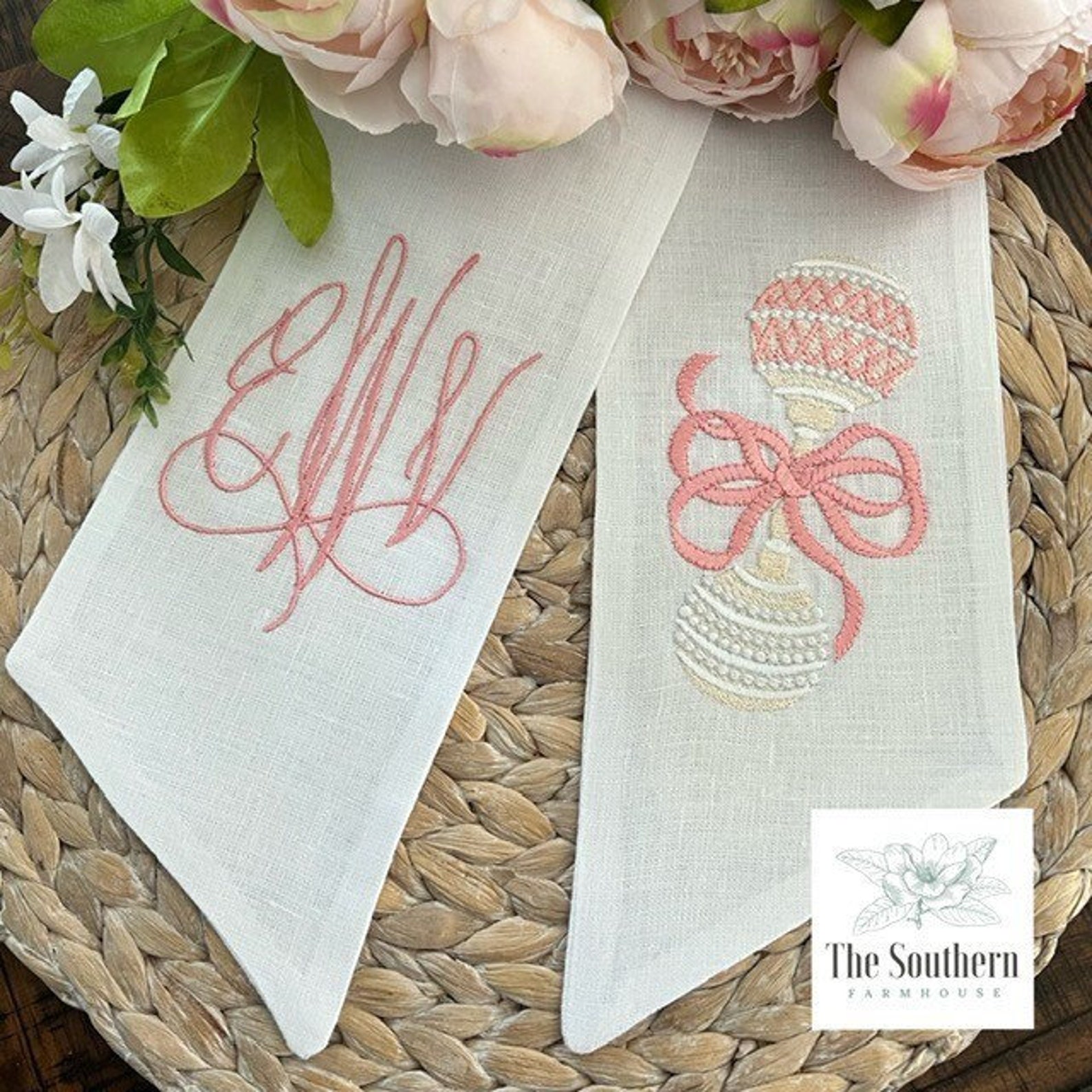 100% Linen Monogrammed Wreath Sash Basket Sash Baby Girl - Etsy