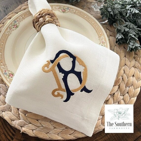100% Linen Monogrammed Napkins Two Letter Monogram Chic - Etsy