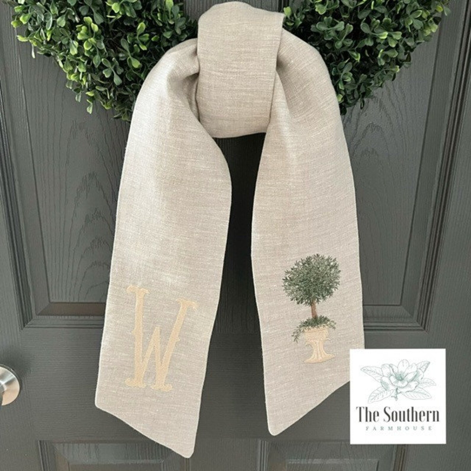 100% Linen Monogrammed Wreath Sash Basket Sash Winter - Etsy