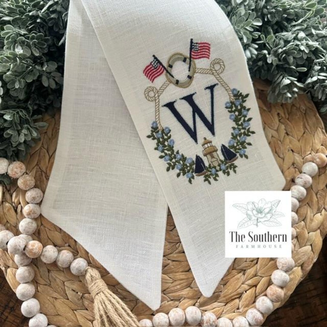 Monogrammed Linen Wreath Sash: Nantucket Nautical Decor - Etsy