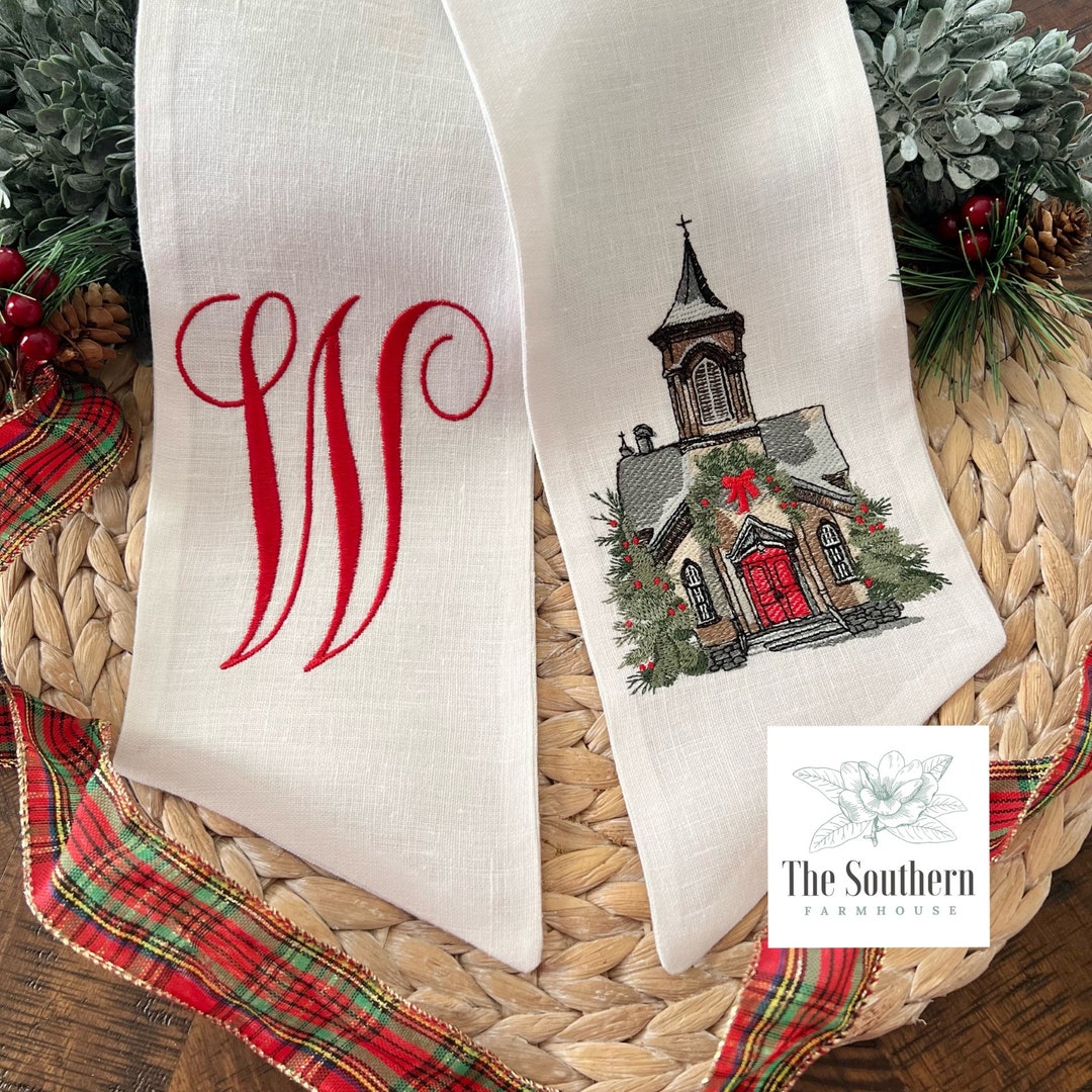 100% Linen Monogrammed Wreath Sash, Basket Sash - Holiday Church With ...