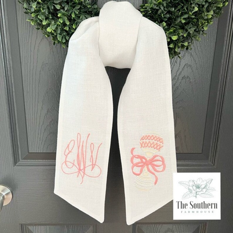 100% Linen Monogrammed Wreath Sash Basket Sash Baby Girl - Etsy