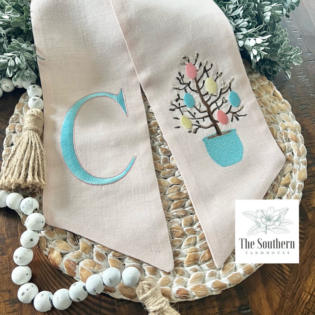 100% Linen Monogrammed Wreath Sash, Basket Sash - Easter Egg Tree ...