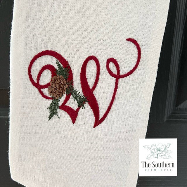 100% Linen Monogrammed Wreath Sash, Basket Sash Christmas Cardinal ...