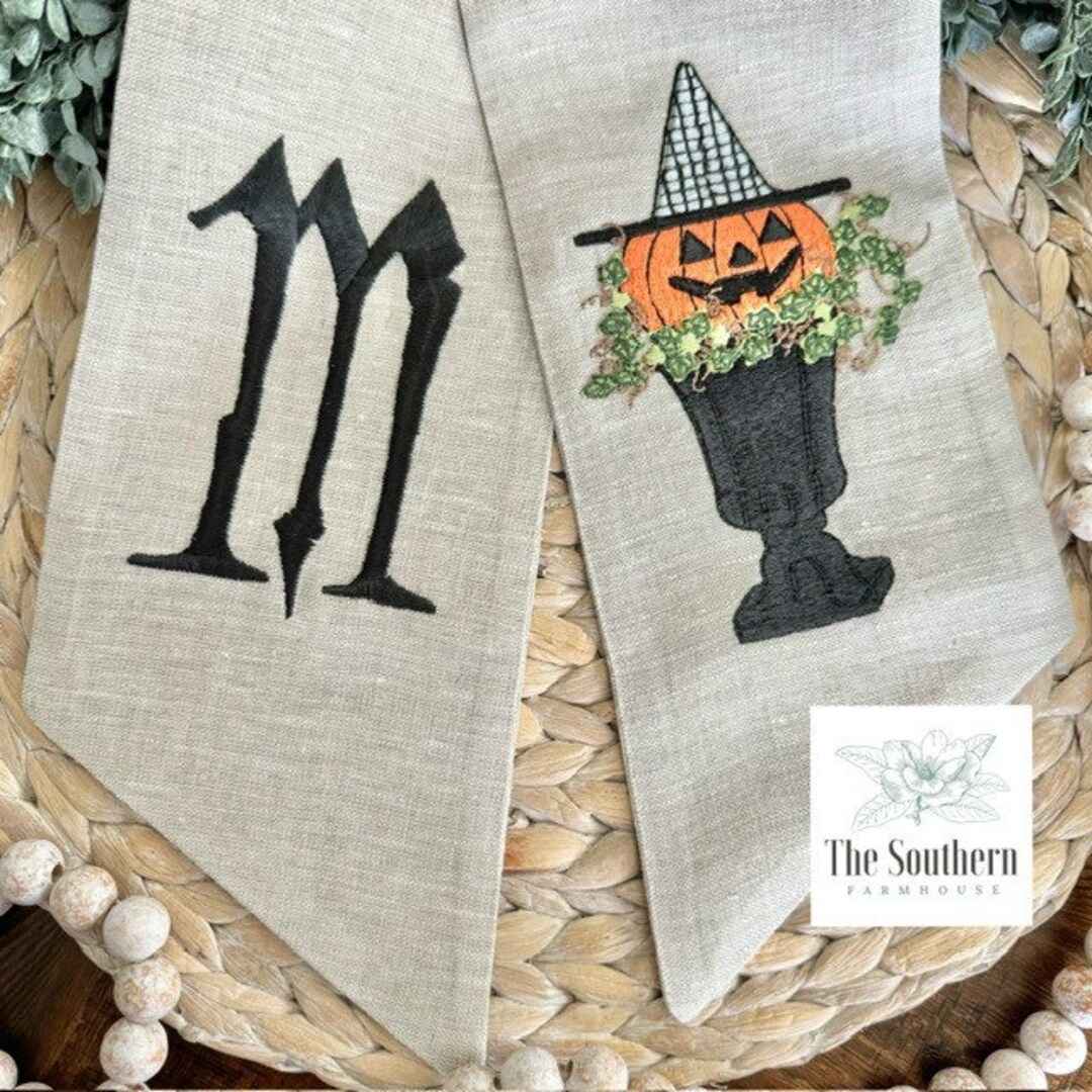 100% Linen Monogrammed Wreath Sash, Basket Sash - Jack O Lantern ...