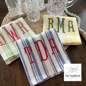 100% Linen Monogrammed Tea Towel Striped Monogram Tea Towel 18 X 24 ...