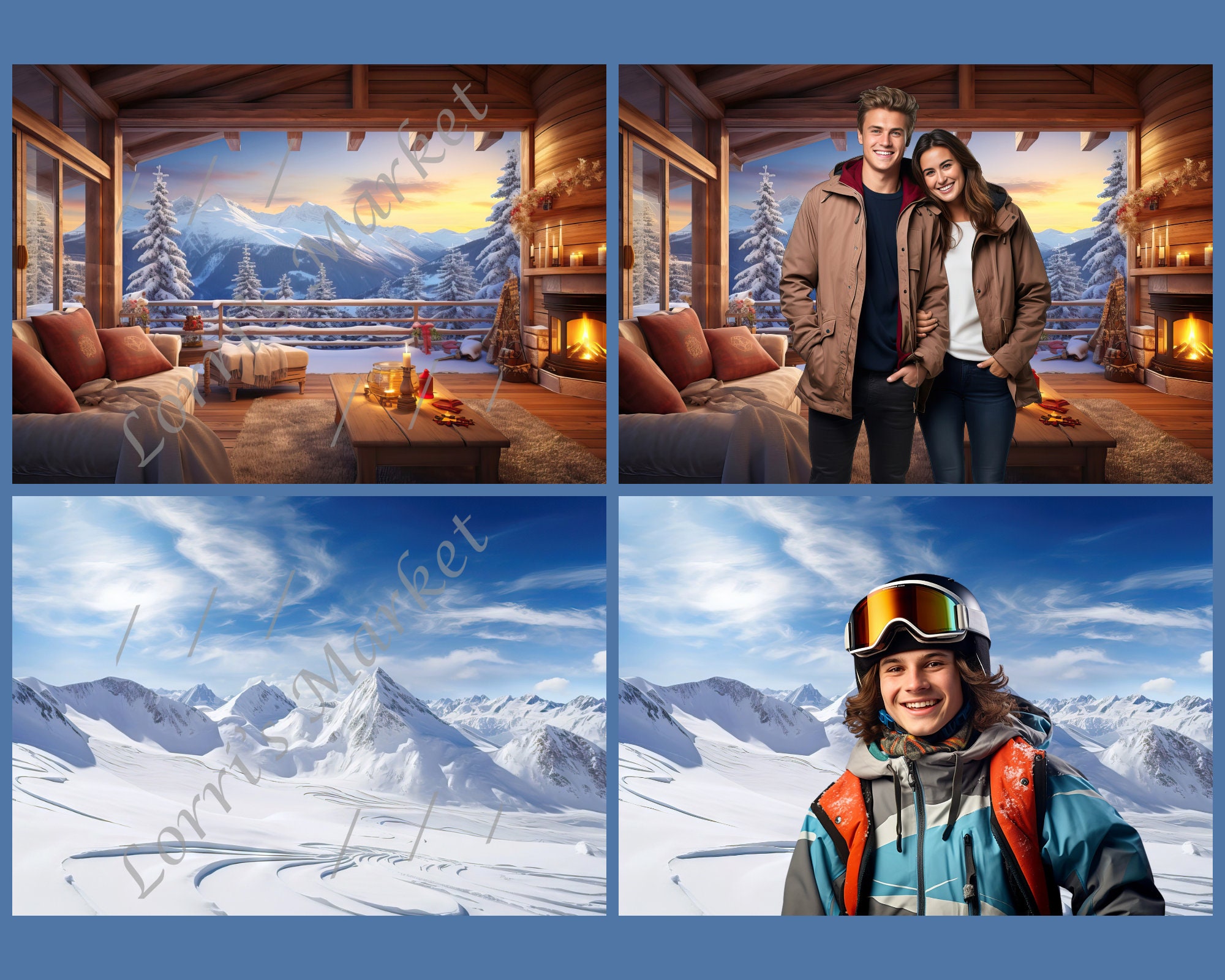 Winter Lodge & Ski Snowy Mountains Horizontal Backdrop Collection ...