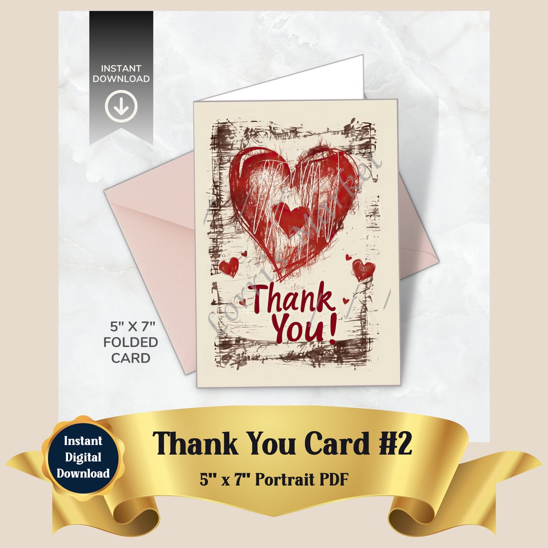 Printable Thank You Card Digital Download: Gratitude Greeting Card for ...