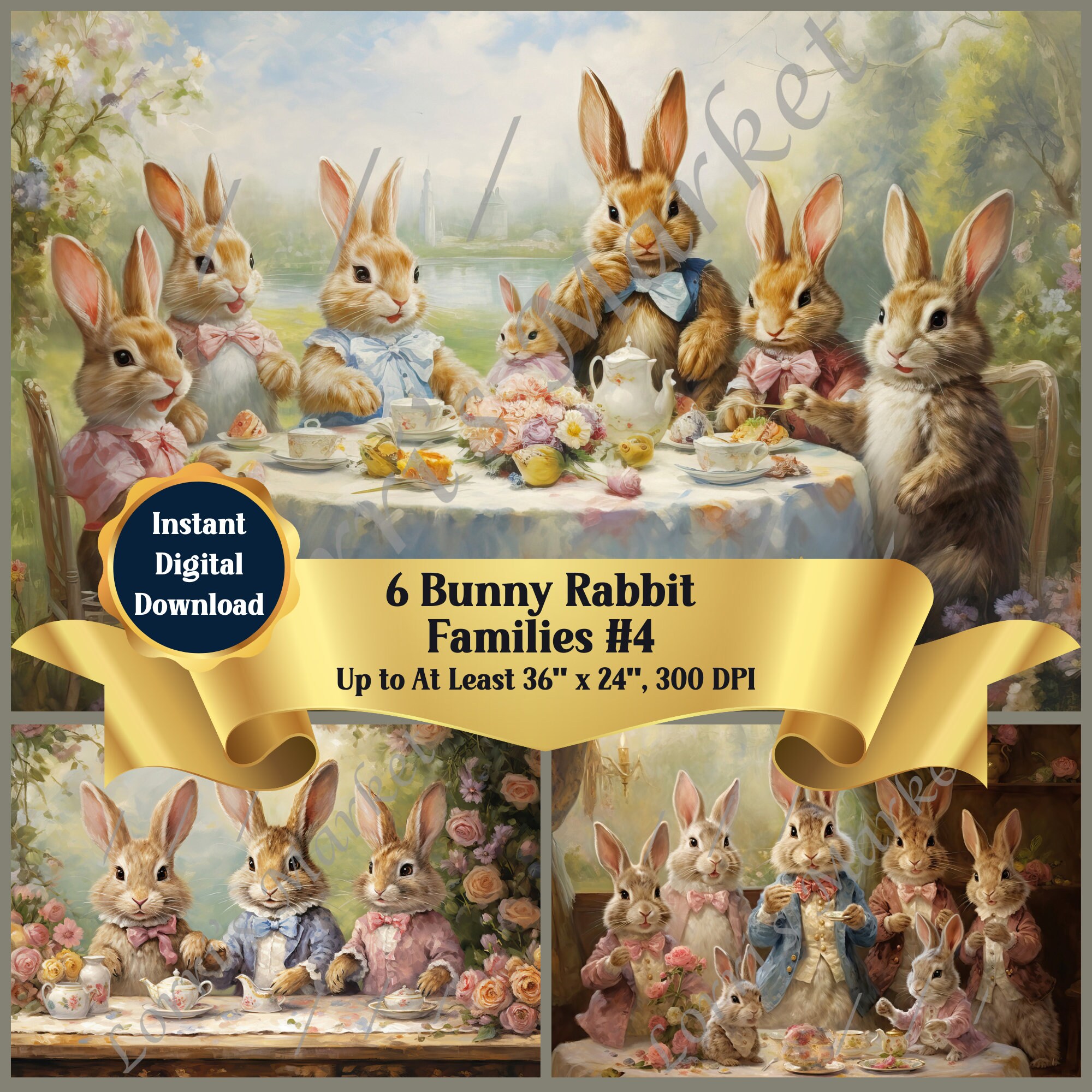 Vintage Bunny Rabbit Family Art Digital Download: Enchanting High ...