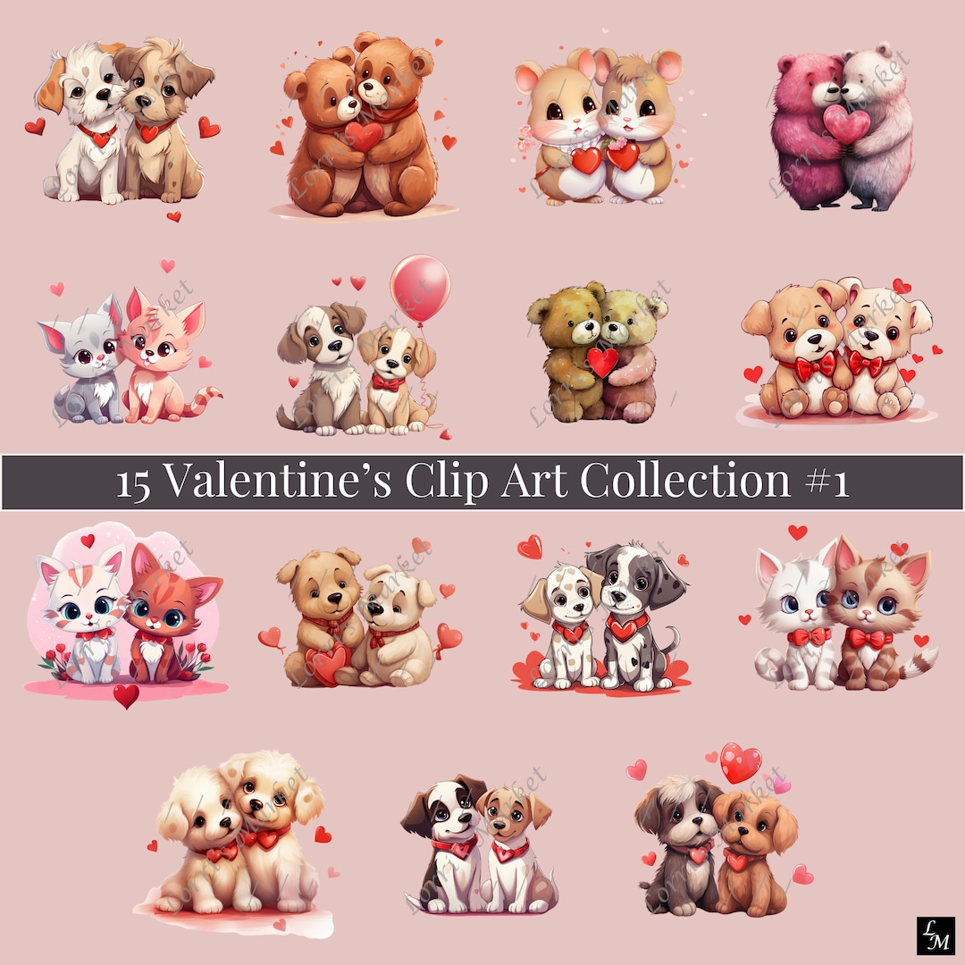 Valentine's Day Clip Art With Cute Animals Such as Puppies, Kittens ...