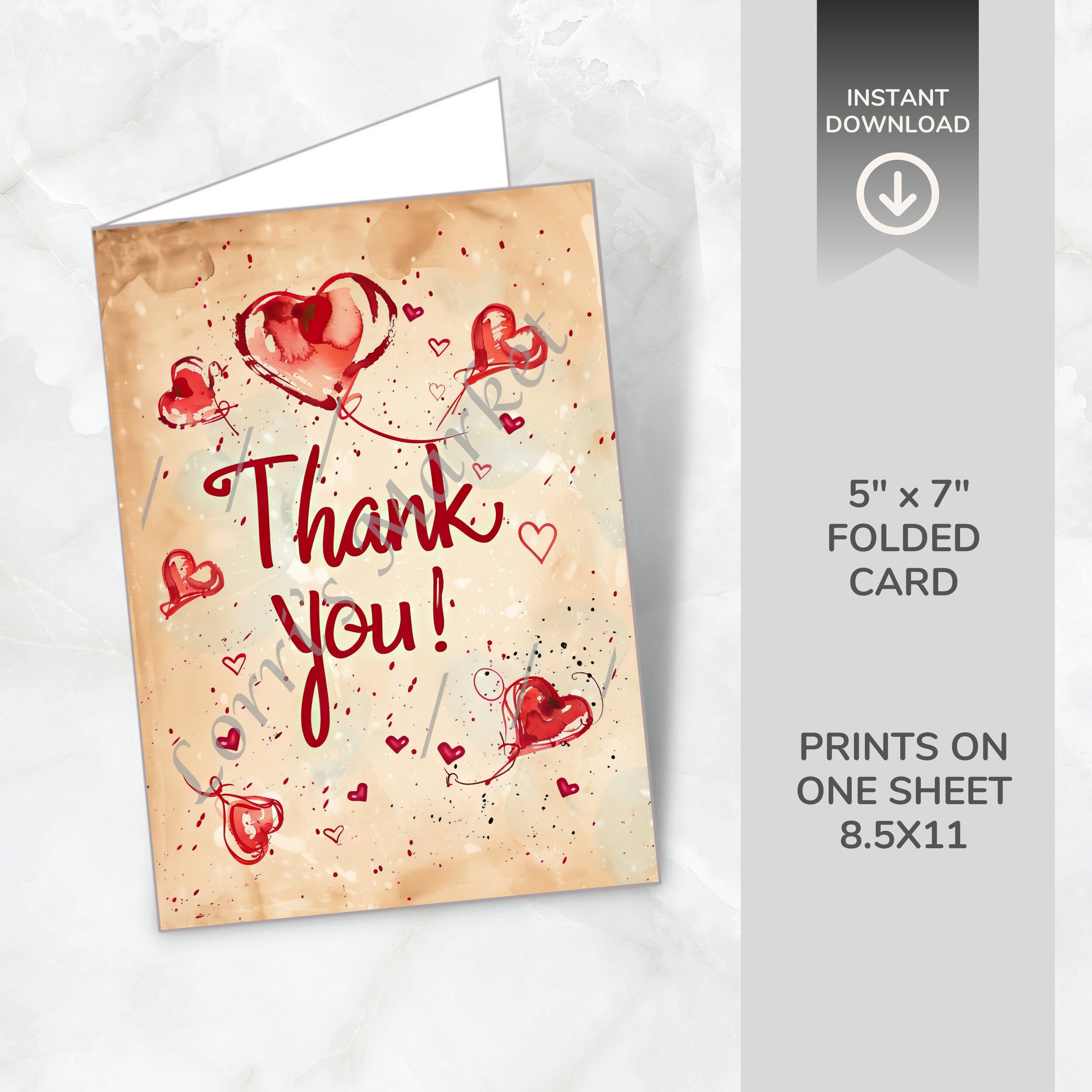 Printable Thank You Card Digital Download: Gratitude Greeting Card for ...