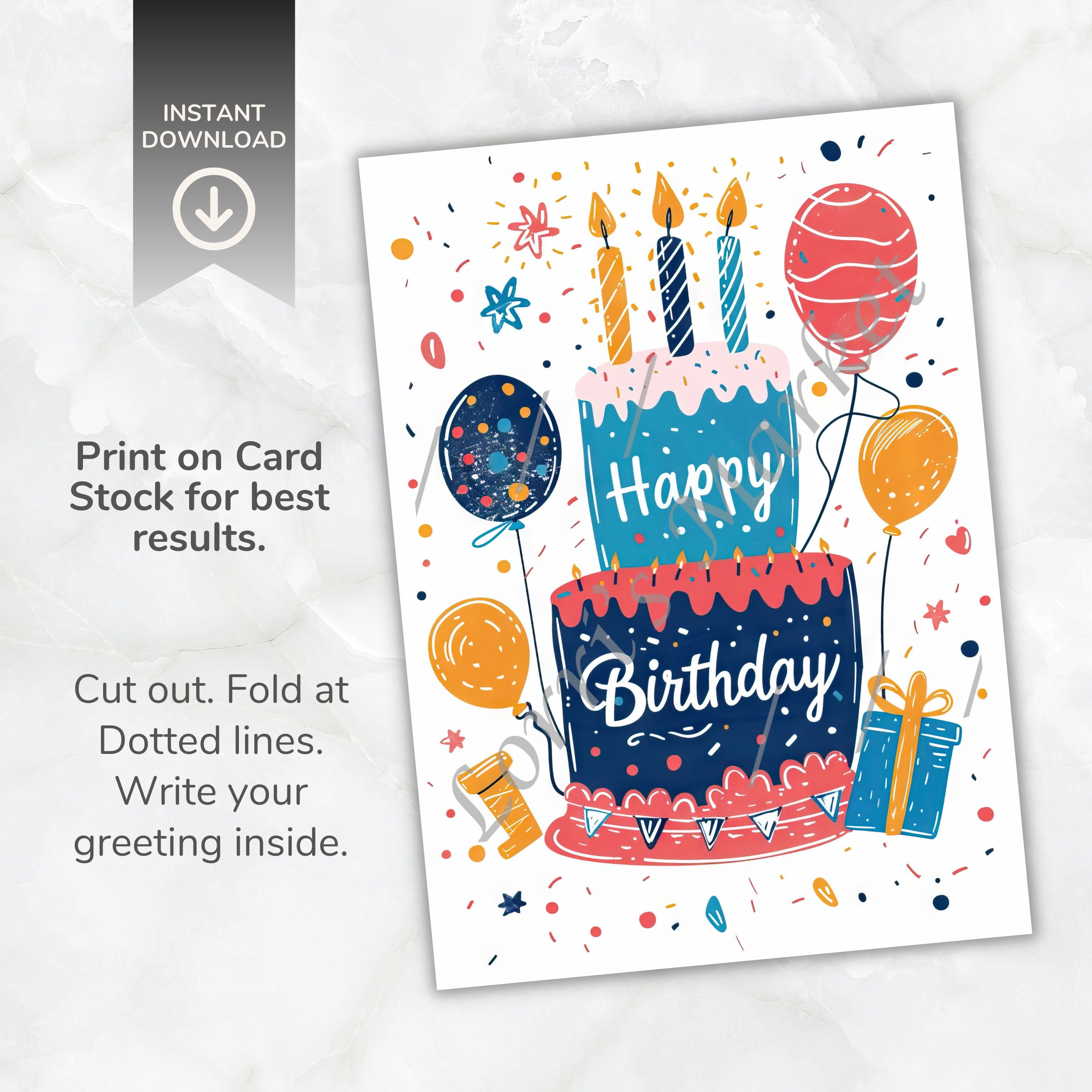 Printable Birthday Card Digital Download: Festive Greeting Card for All ...