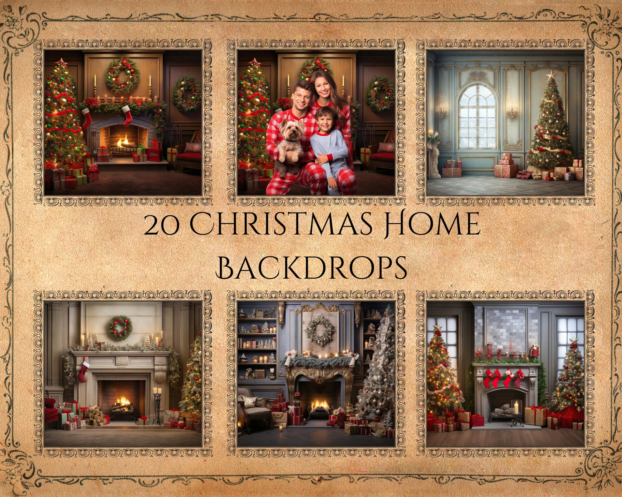 Christmas Home Scene Photography Horizontal Backdrops Digital Download ...
