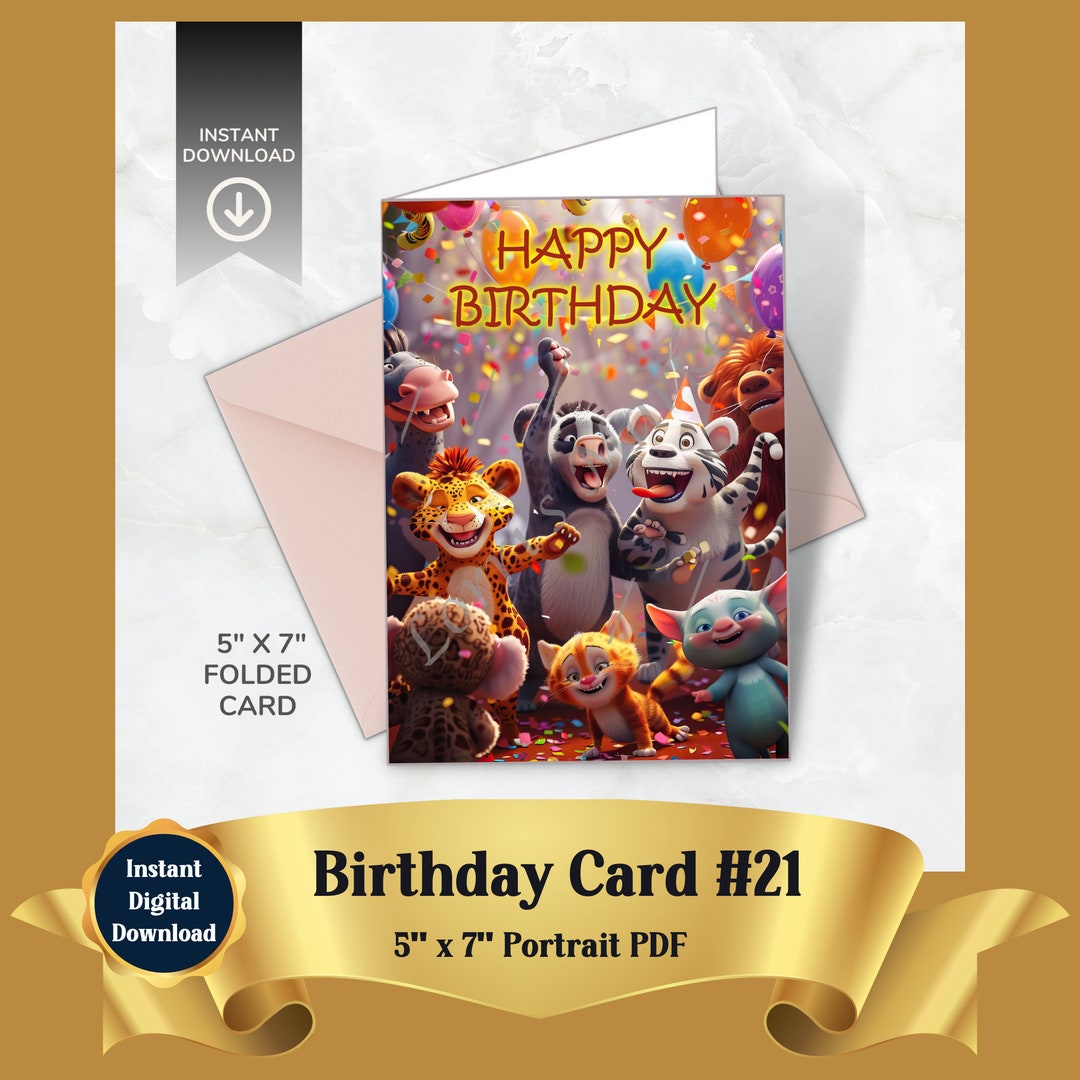 Printable Kids Birthday Card Digital Download: Festive Greeting Card ...