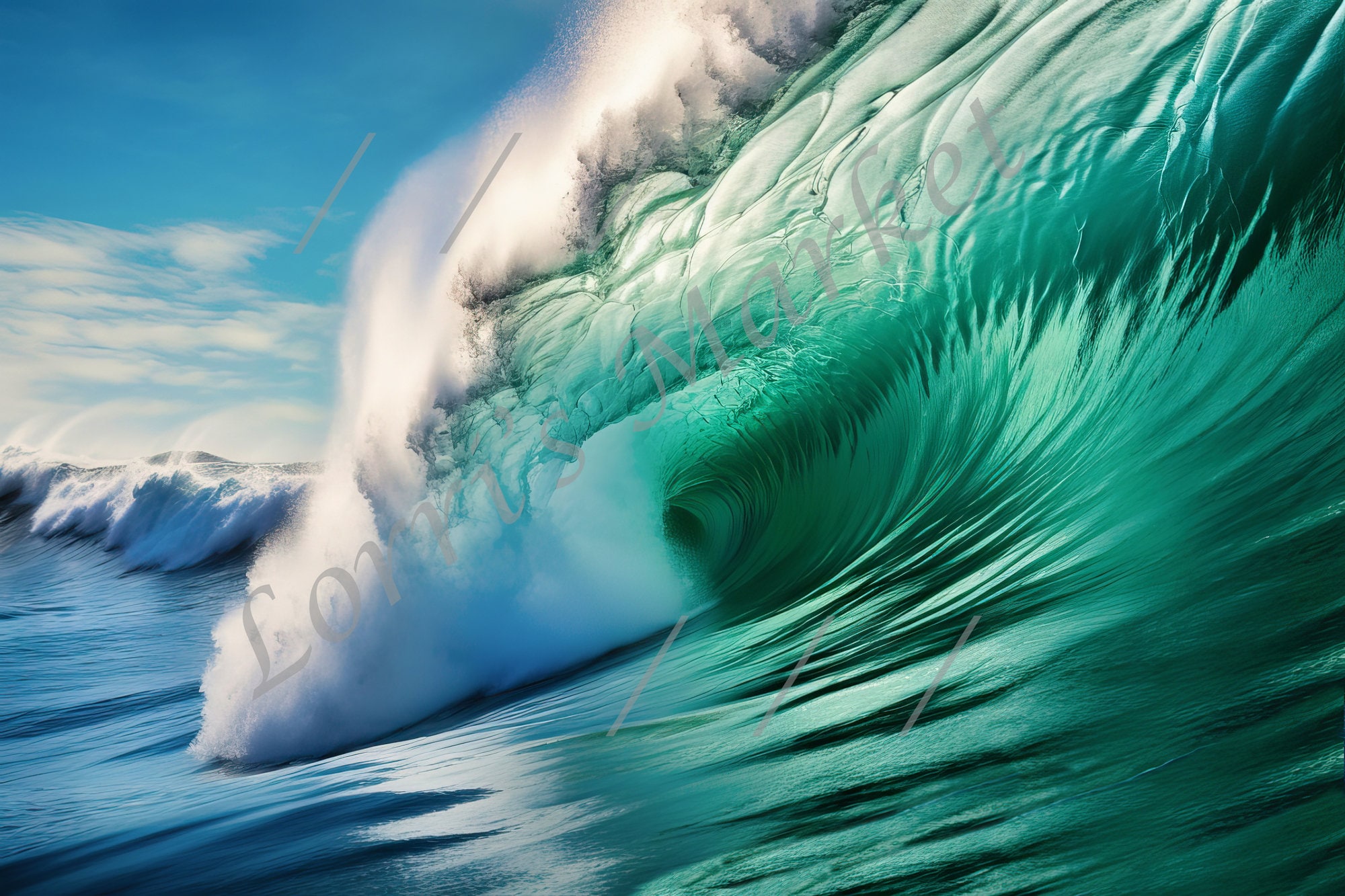 Epic Ocean Monster Wave Digital Print, Large Seascape Art, Surfing Wall ...