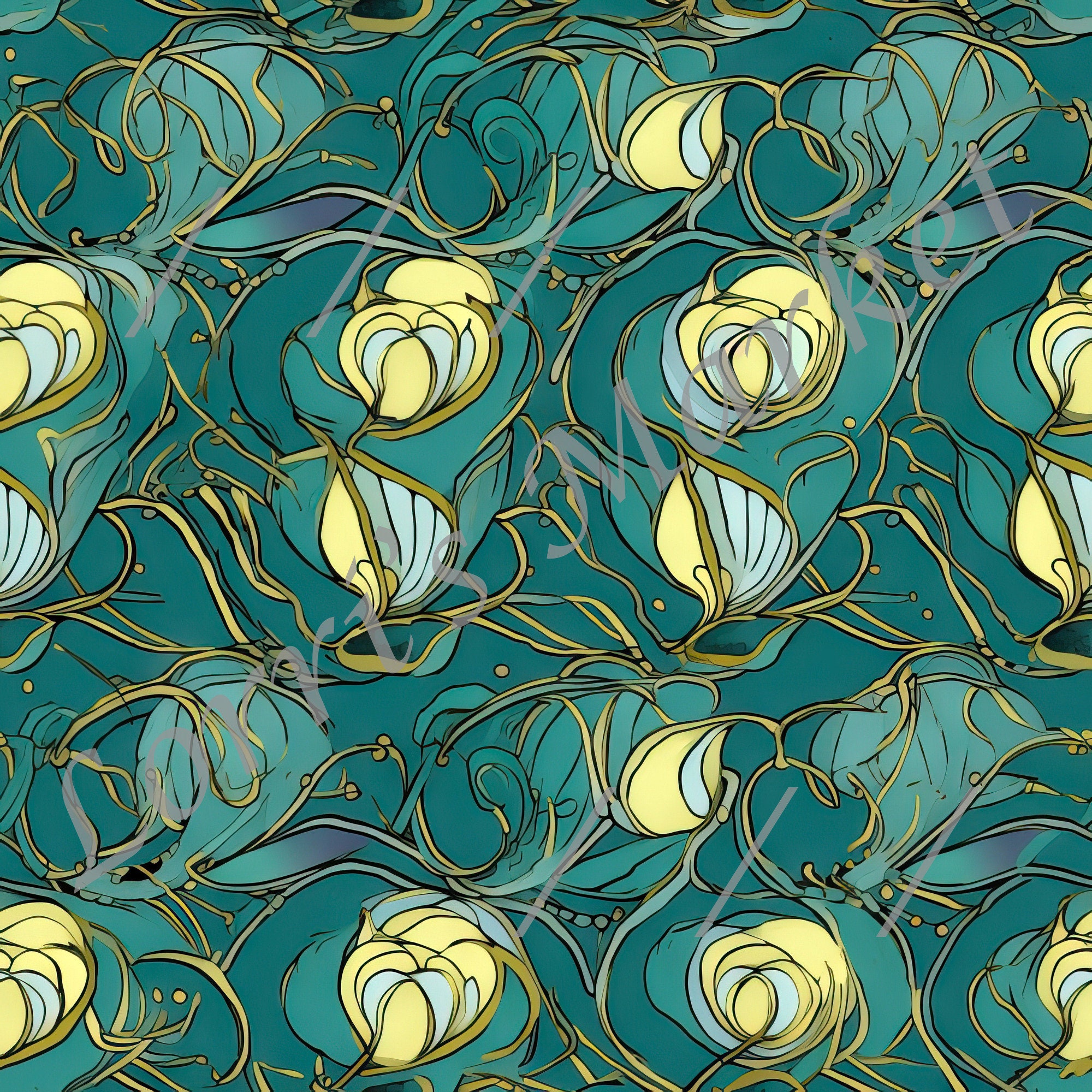 Nouveau Lily Flower Seamless Patterns Digital Download: High Resolution ...