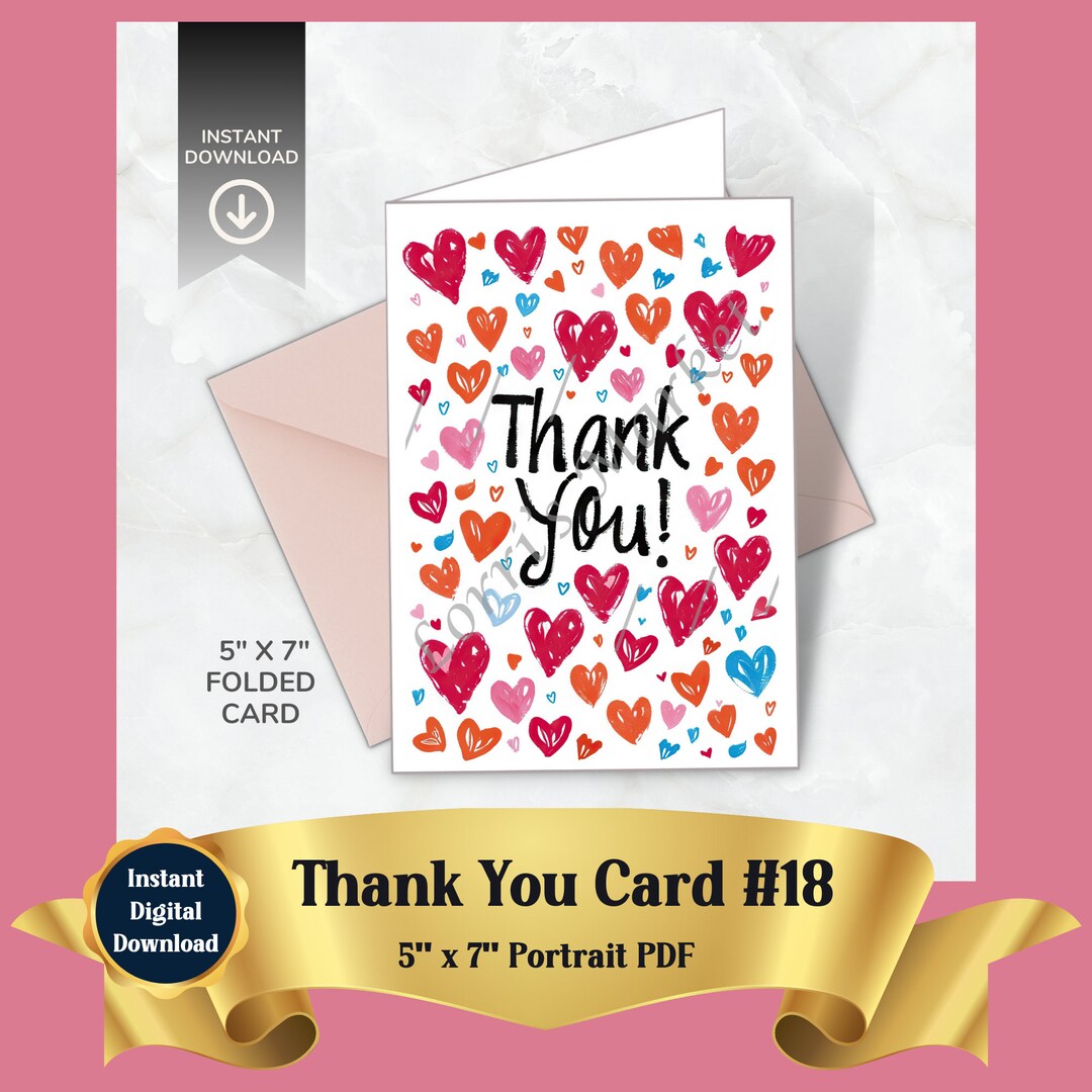 Printable Thank You Card Digital Download: Gratitude Greeting Card for ...