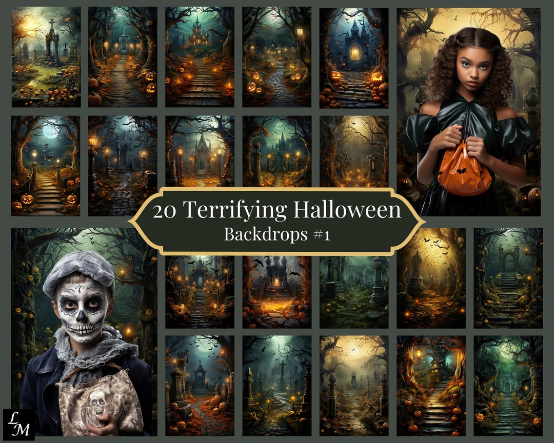 Spooky Halloween Digital Backdrops: Haunted Houses, Graveyards ...