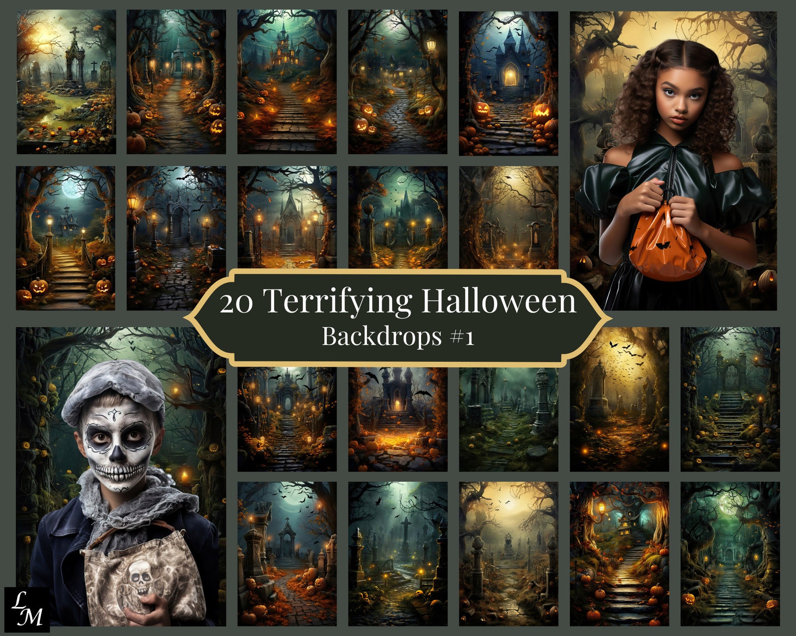 Spooky Halloween Digital Backdrops: Haunted Houses, Graveyards ...