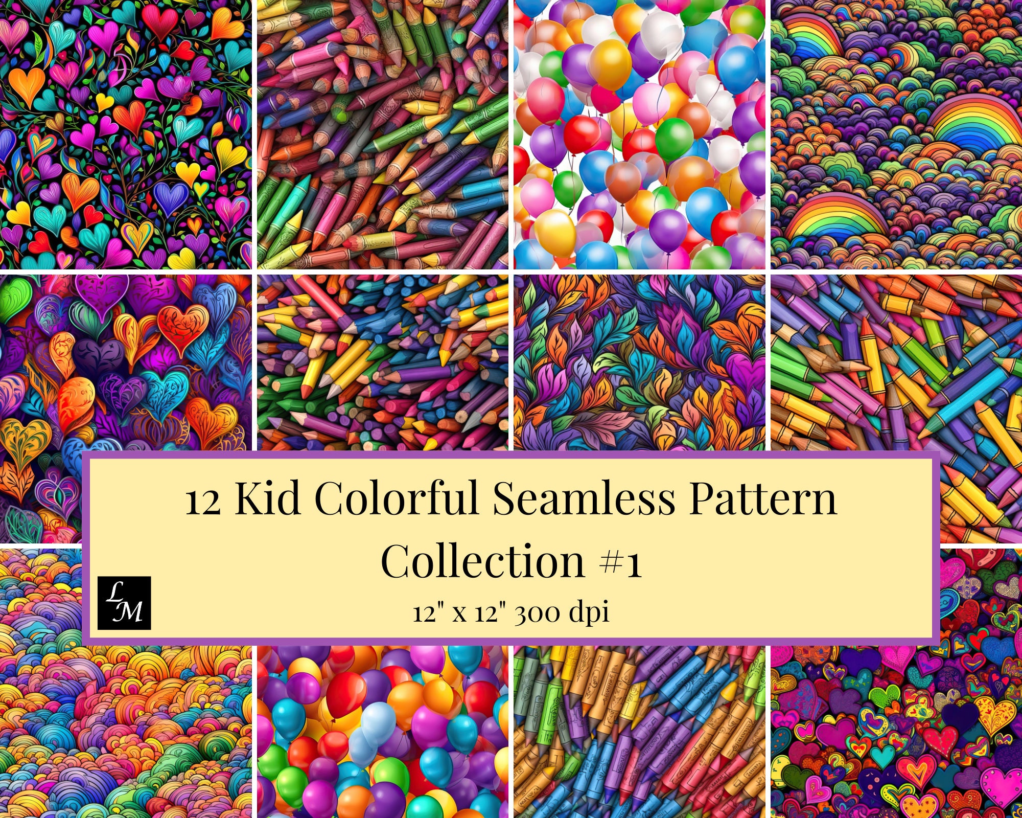 Colorful Fun for Kids Seamless Patterns Digital Download: High Res ...