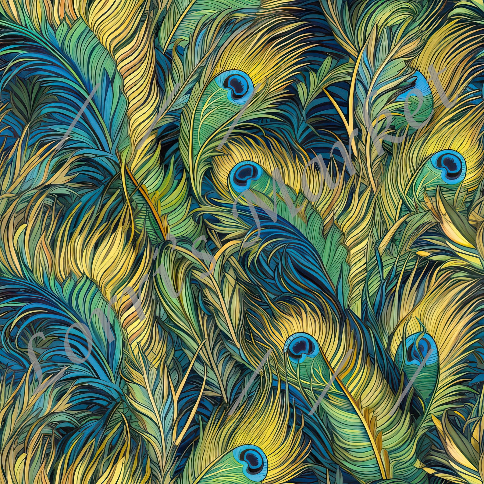Elegant Peacock Feather Seamless Patterns Digital Download: High ...