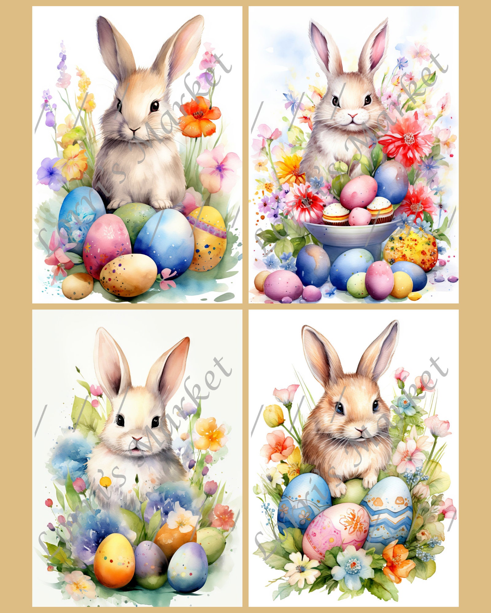 Easter Bunny Wildflower Printable Art Collection Digital Download: 12 ...