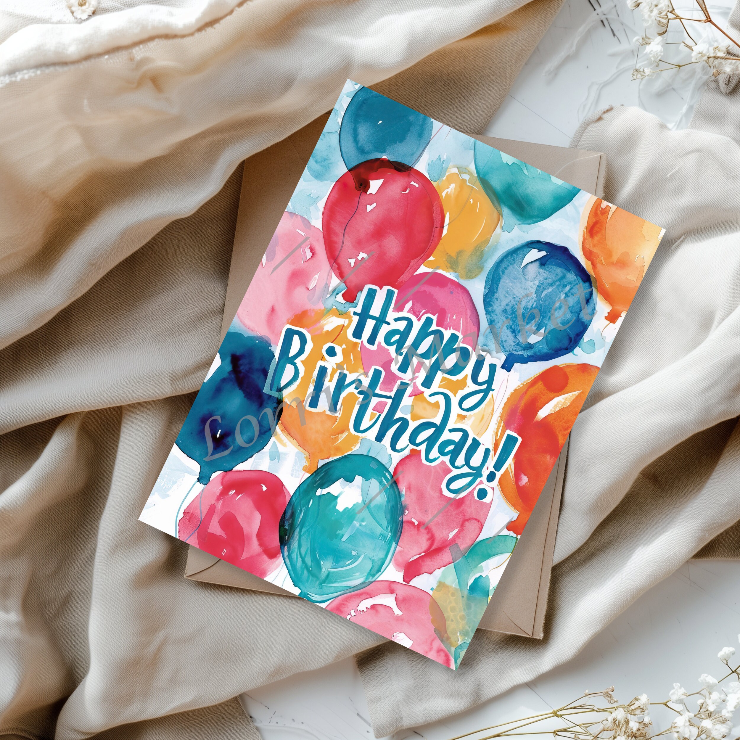 Printable Balloons Birthday Card Digital Download: Festive Greeting ...