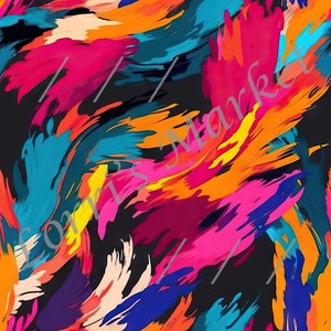 Vibrant Brush Strokes Seamless Patterns Digital Download: High ...