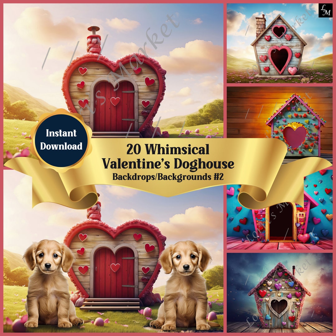 Valentine's Horizontal Doghouse Backdrops Collection Digital Download ...