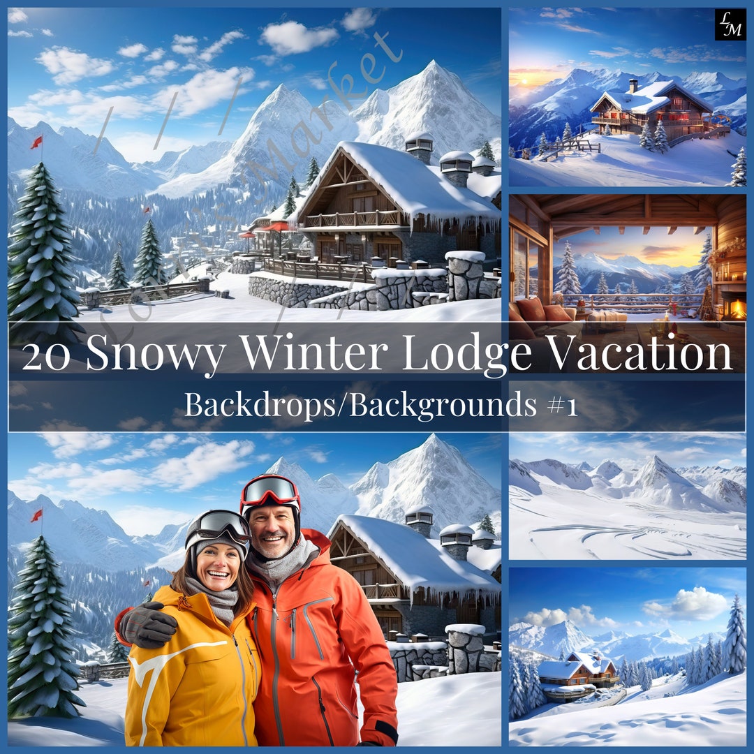 Winter Lodge & Ski Snowy Mountains Horizontal Backdrop Collection ...