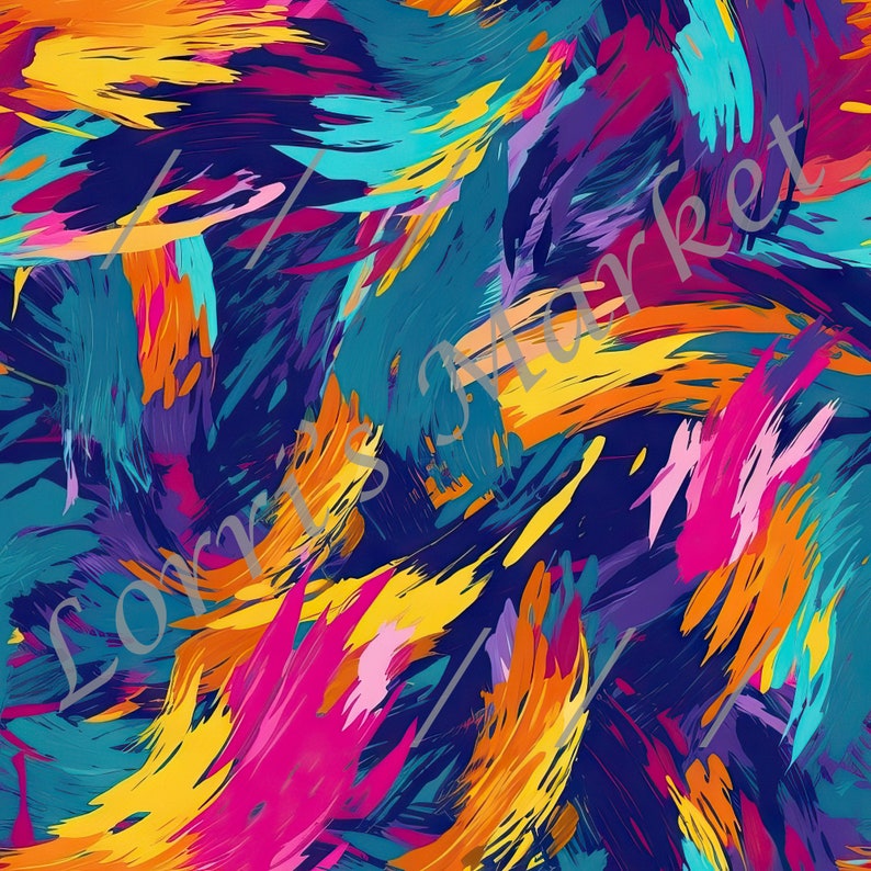 Vibrant Brush Strokes Seamless Patterns Digital Download: High ...
