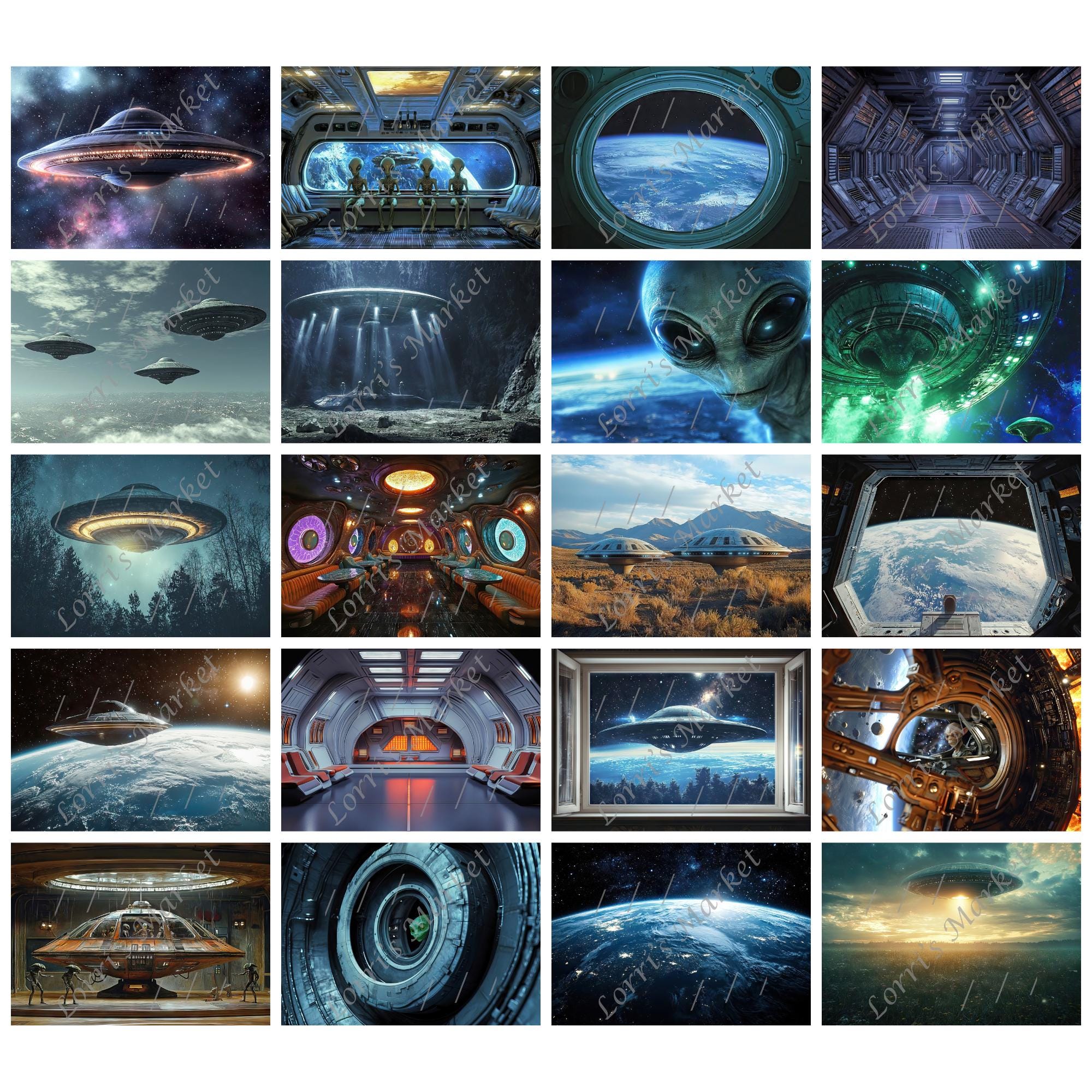 Alien Office Horizontal Backgrounds Collection Digital Download: 25 Sci ...